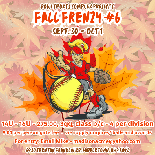 Fall Frenzy #6 9-30 / 10-1, 14-u 16-u (2023) - Middletown, OH - USSSA Ohio Fast Pitch