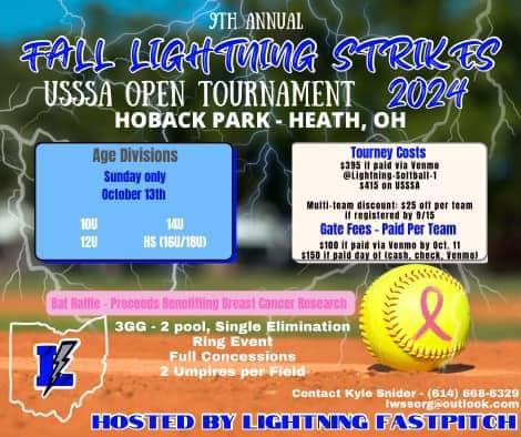 9th Annual – “Fall Lightning Strikes”- A/B Teams (2024) - Heath, OH - USSSA Ohio Fast Pitch